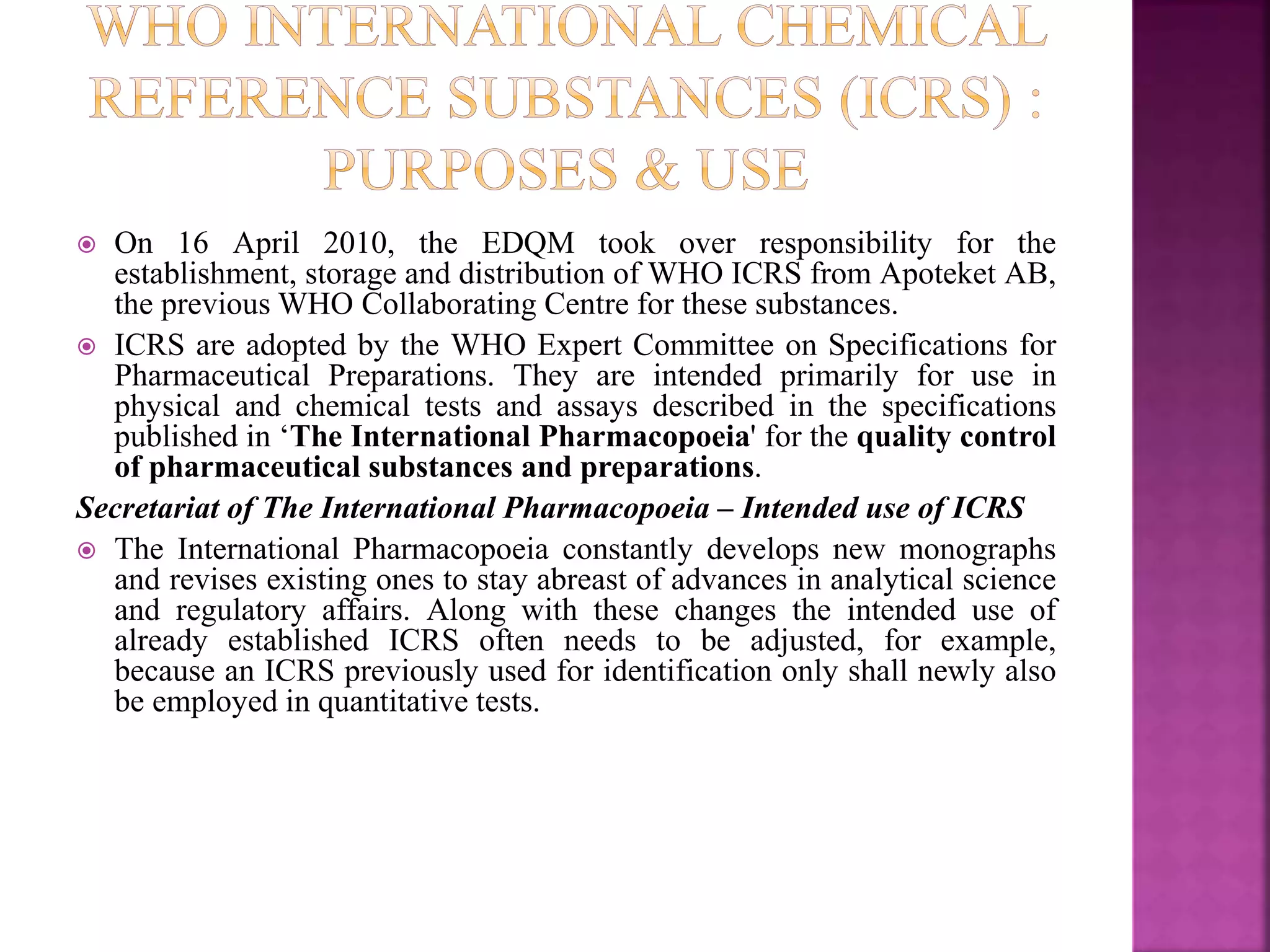 USP, EDQM Reference standard | PPTX