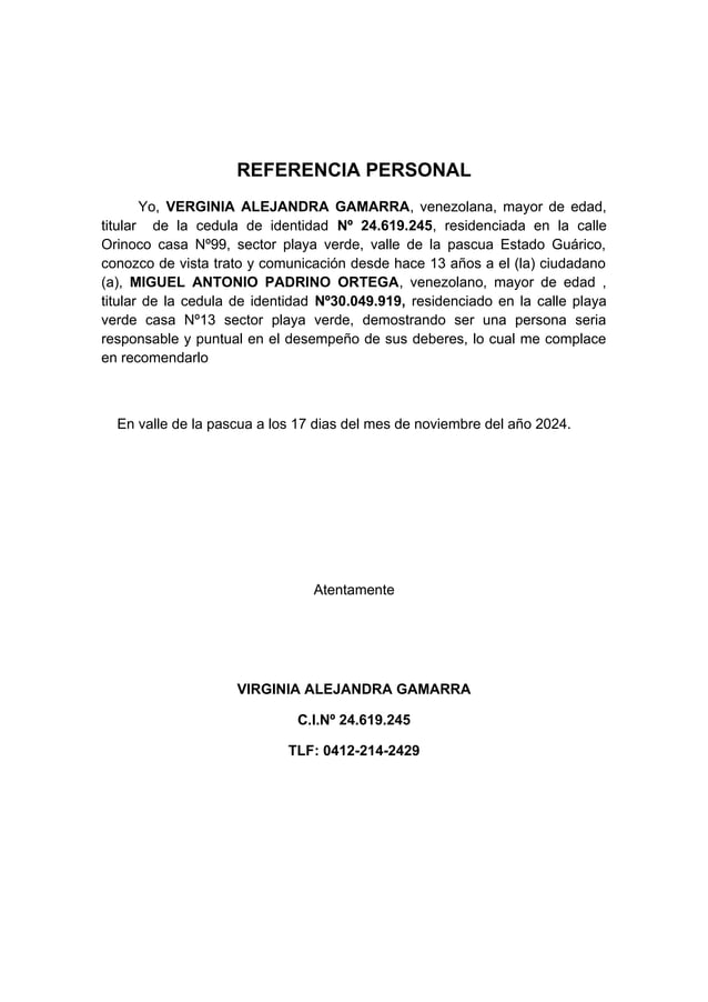 REFERENCIA PERSONAL Andrés Alejandro docx | PDF