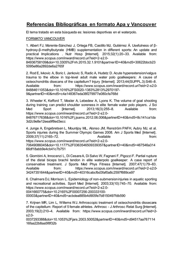 Referencias bibliográficas en formato apa y vancouver | PDF