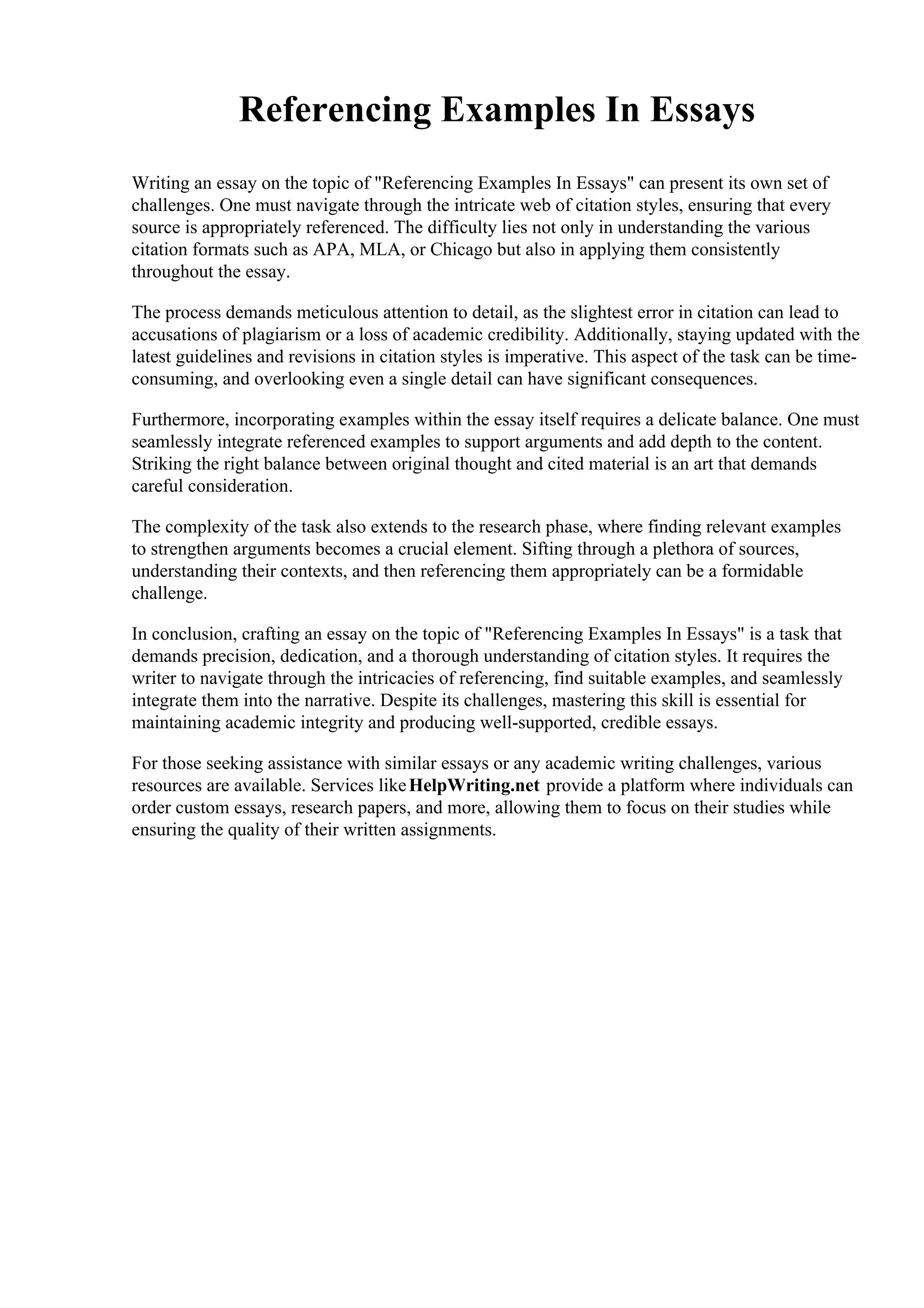 Referencing Examples In Essays. University of Minnesota, Twin Cities | PDF