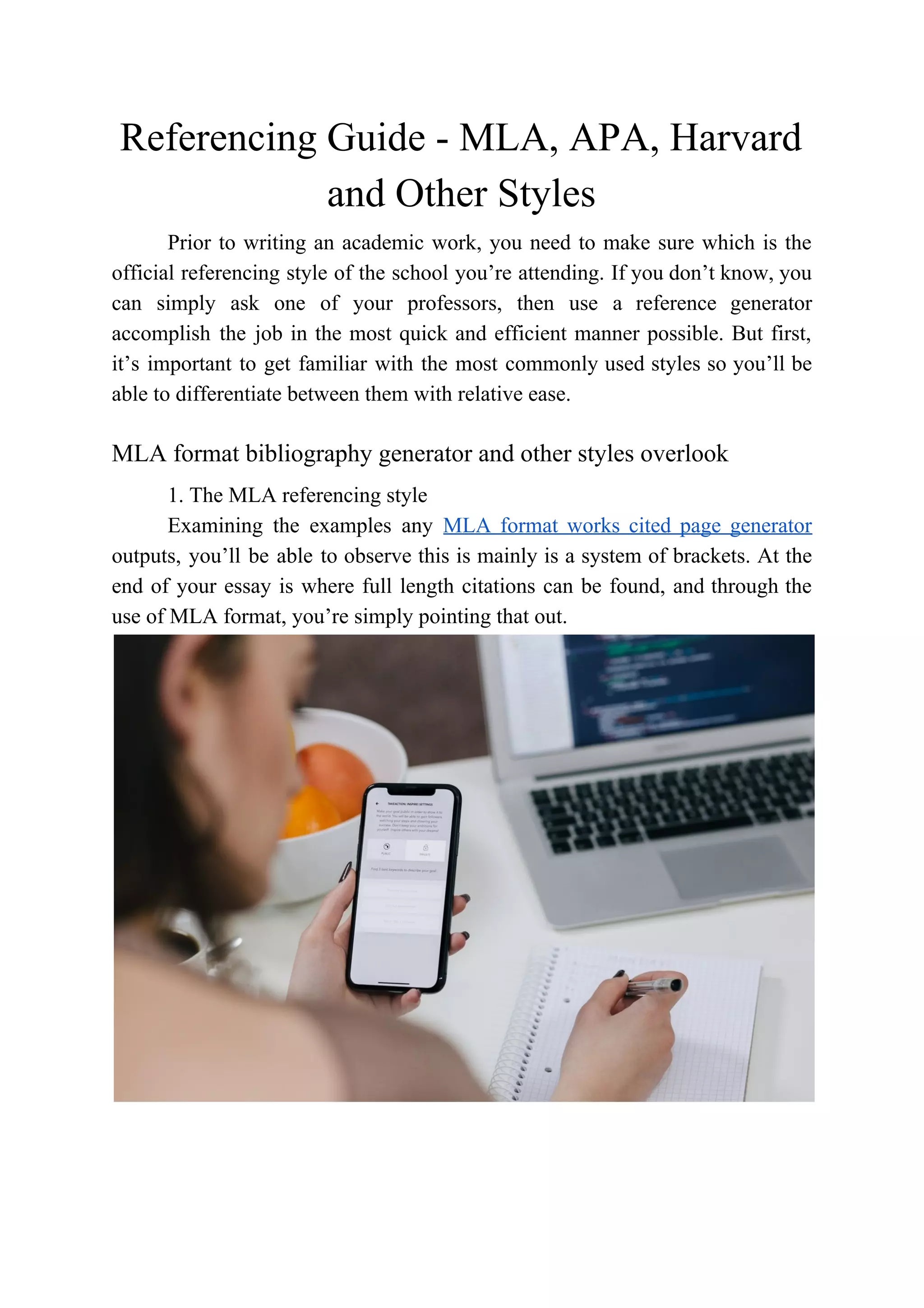 Referencing Guide - MLA, APA, Harvard and Other Styles | PDF