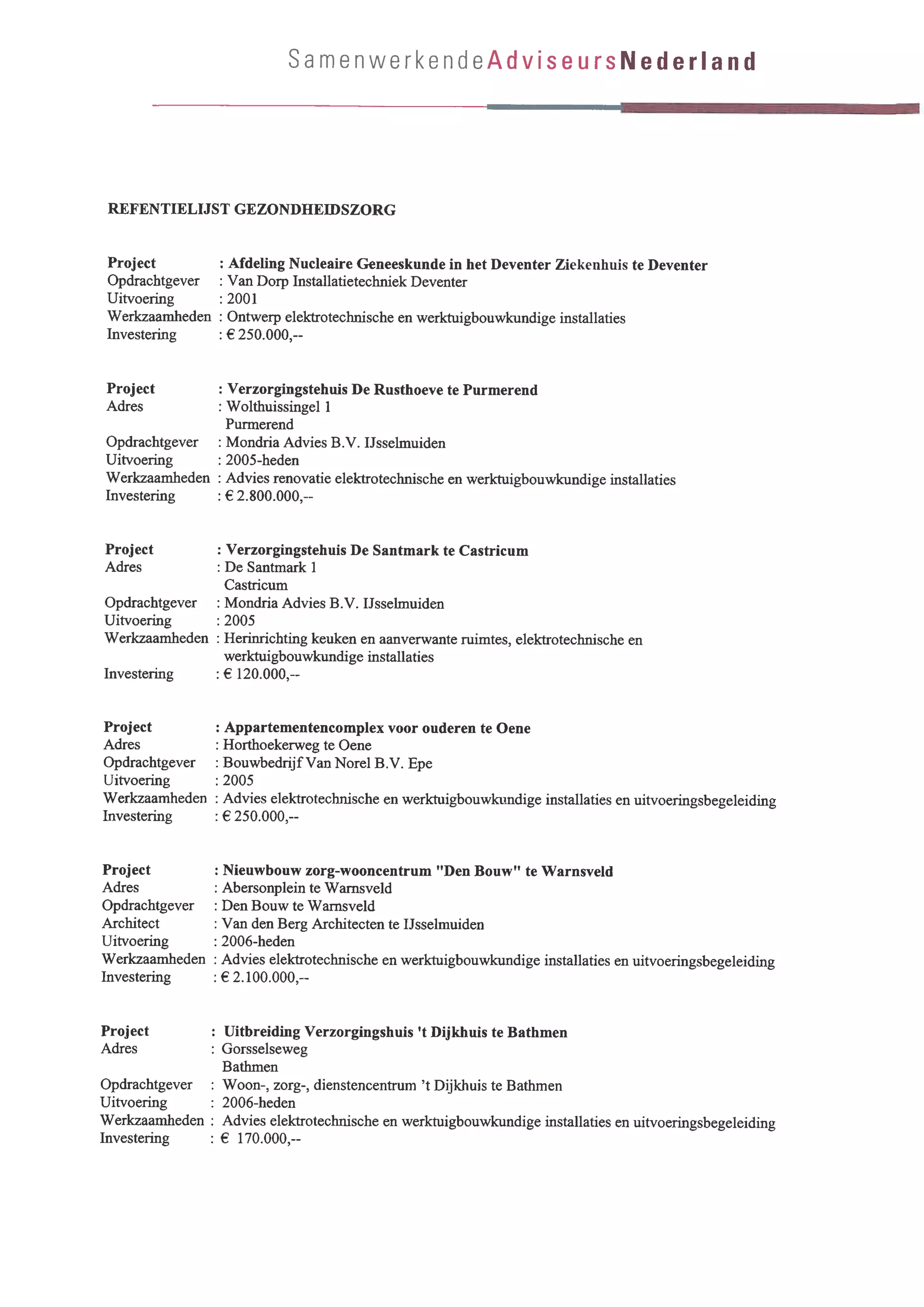 Referentielijst Scholen En Gezondheidzorg San | PDF