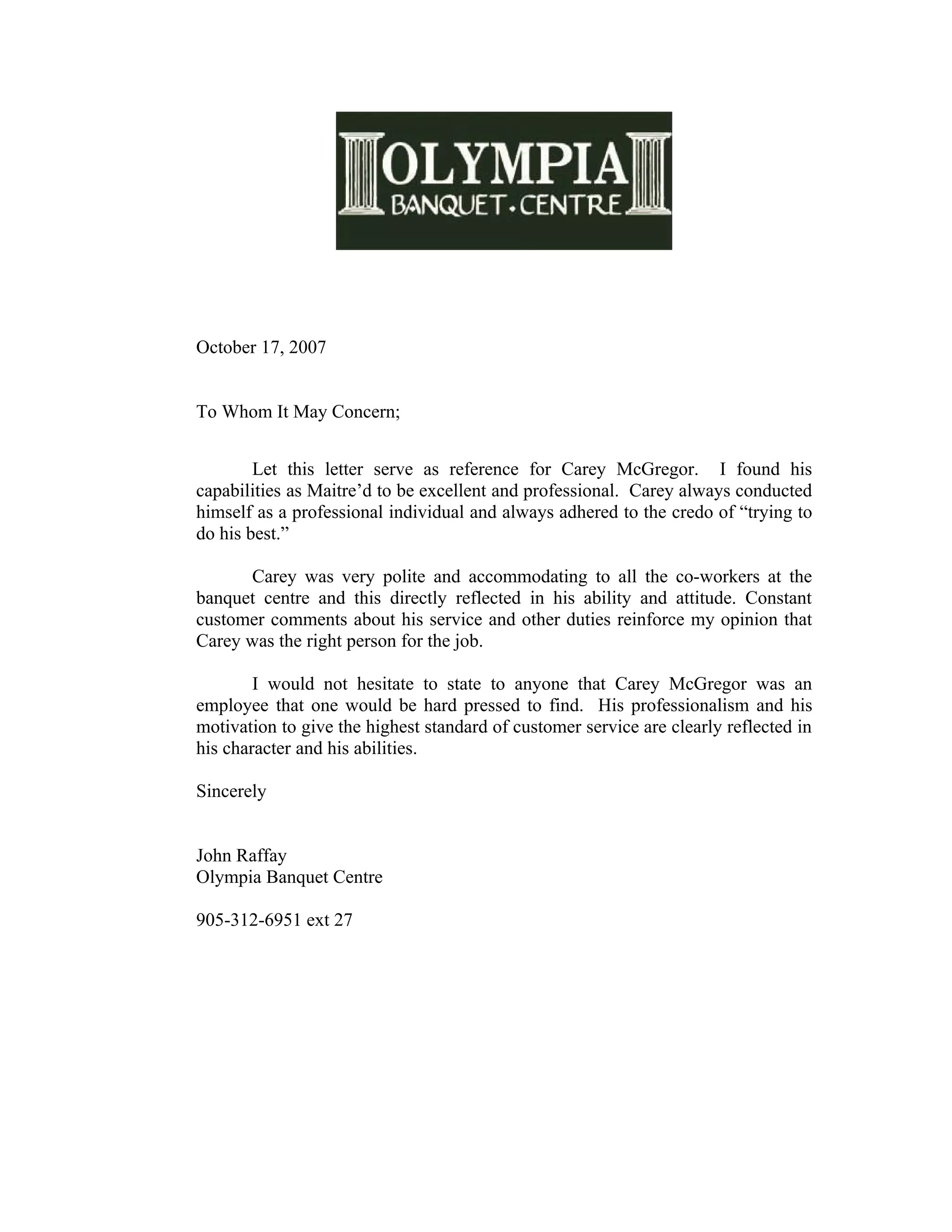 Refernece Letter Carey Mcgregor | PDF