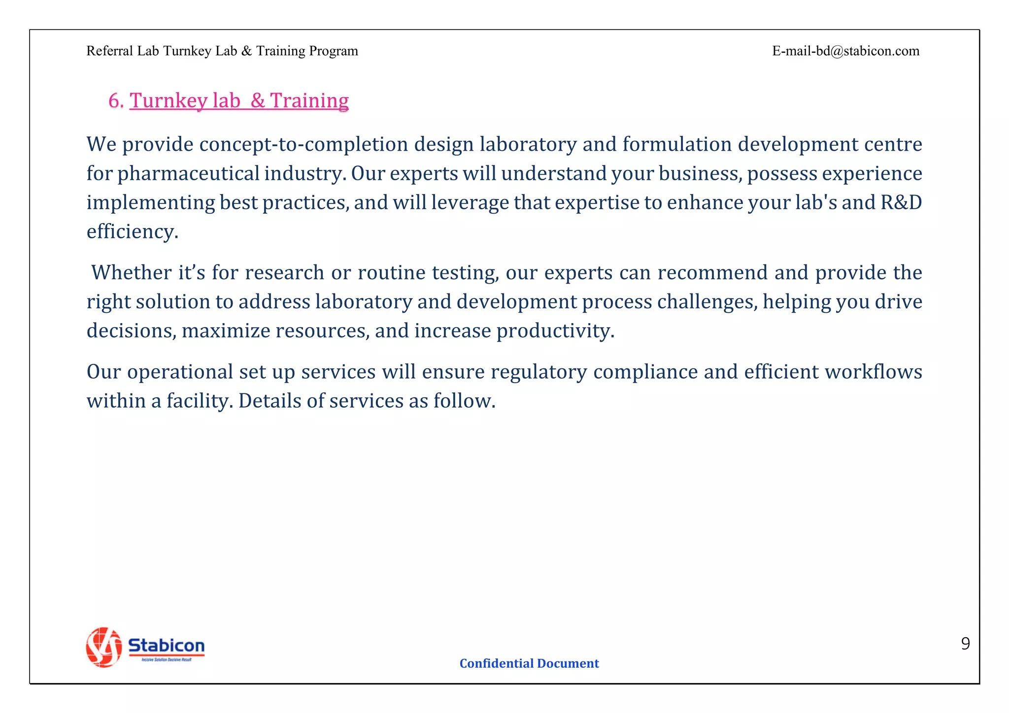 Referral Laboratory, Turnkey Laboratory & Training Program | PDF