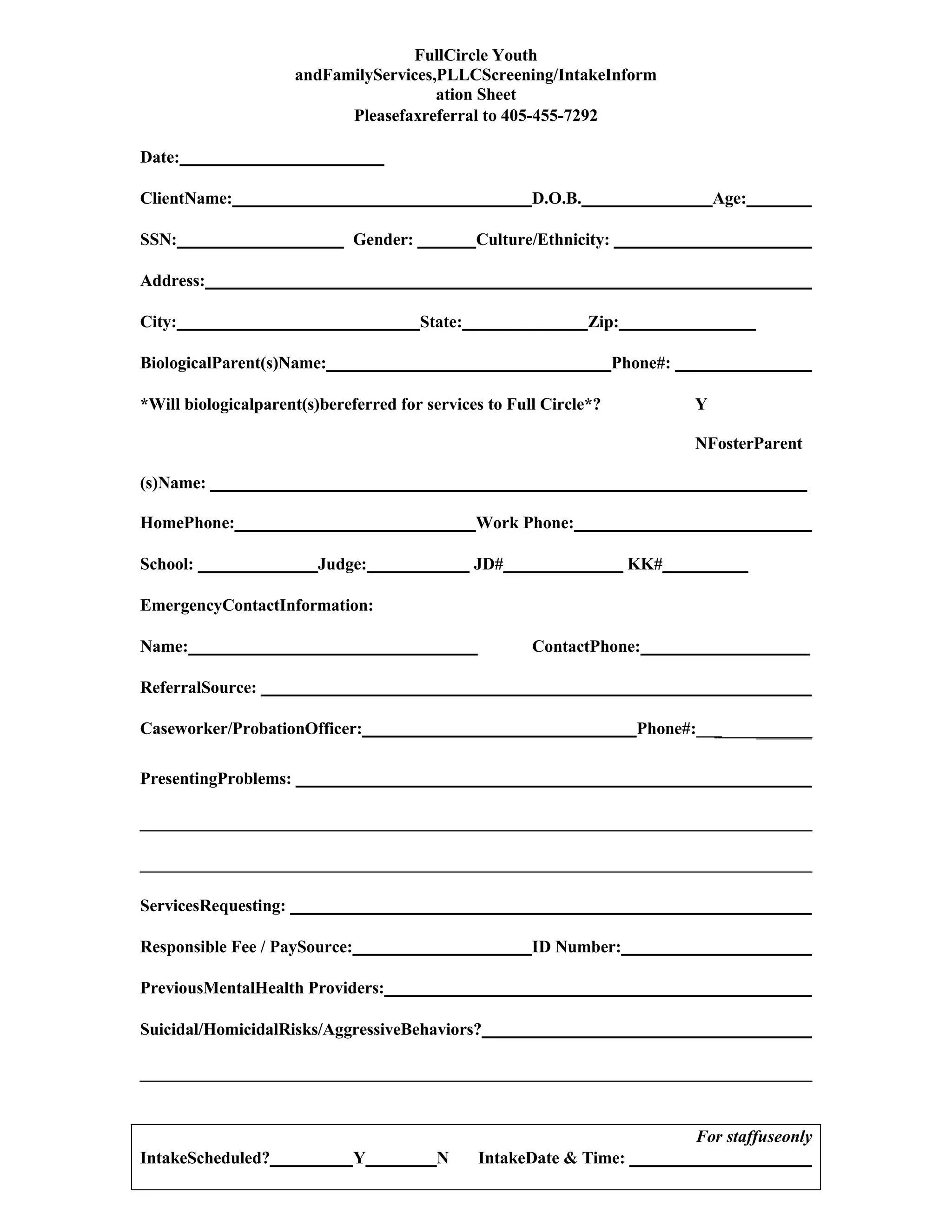 Referral screening, intake form | PDF