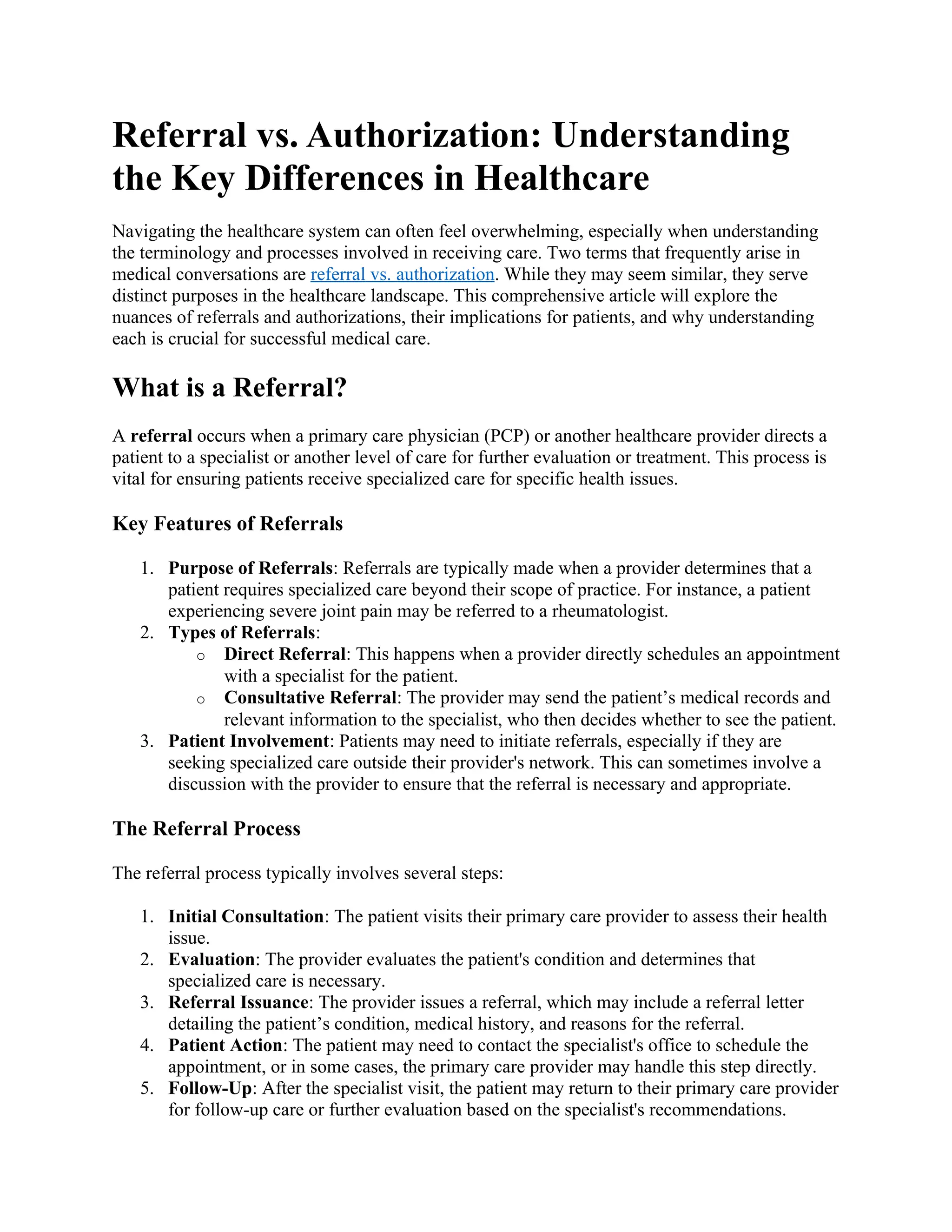 Referral vs. Authorization: Understanding the Key Differences in ...