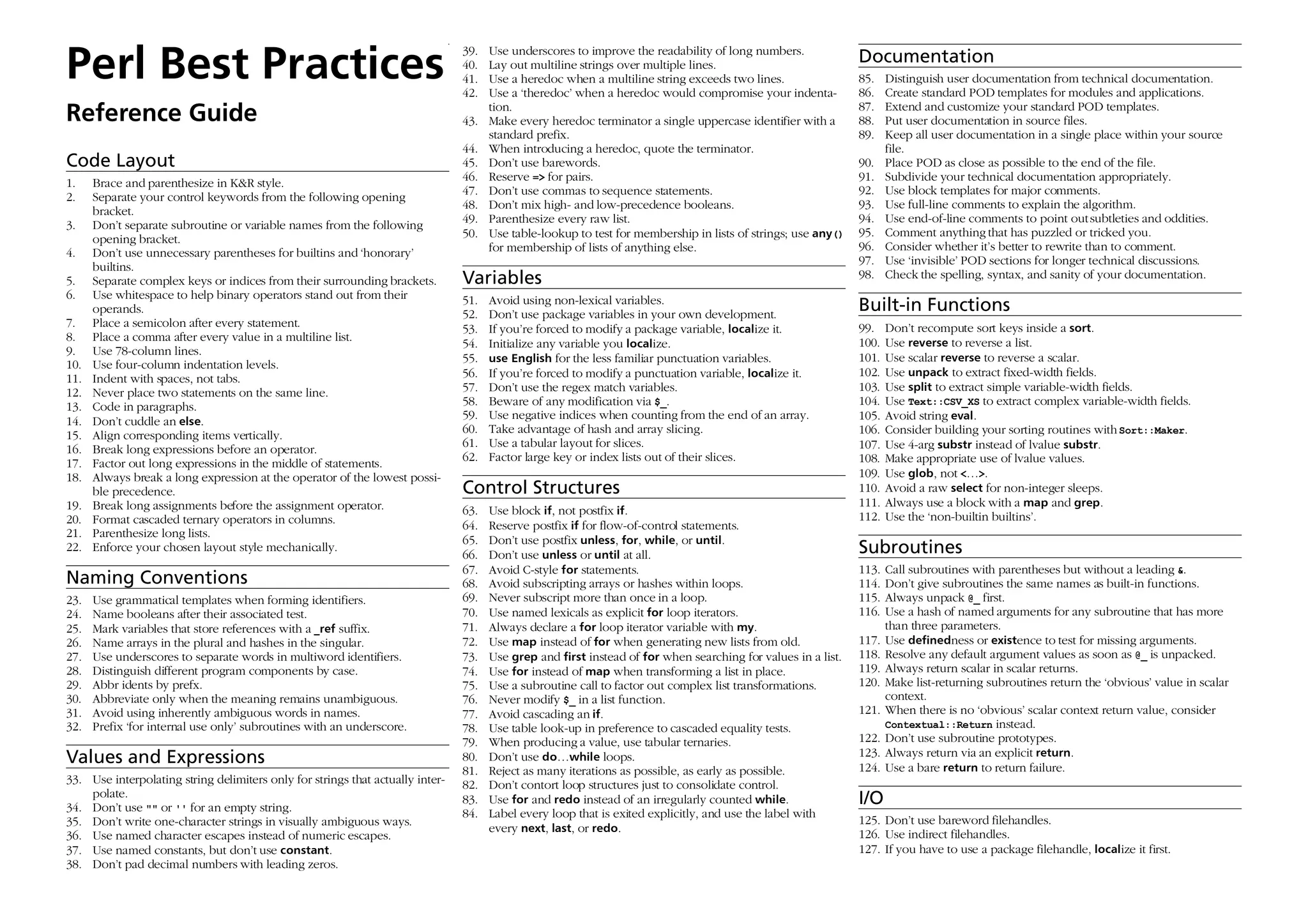 Perl Best Practices Reference Guide version 1.01.00