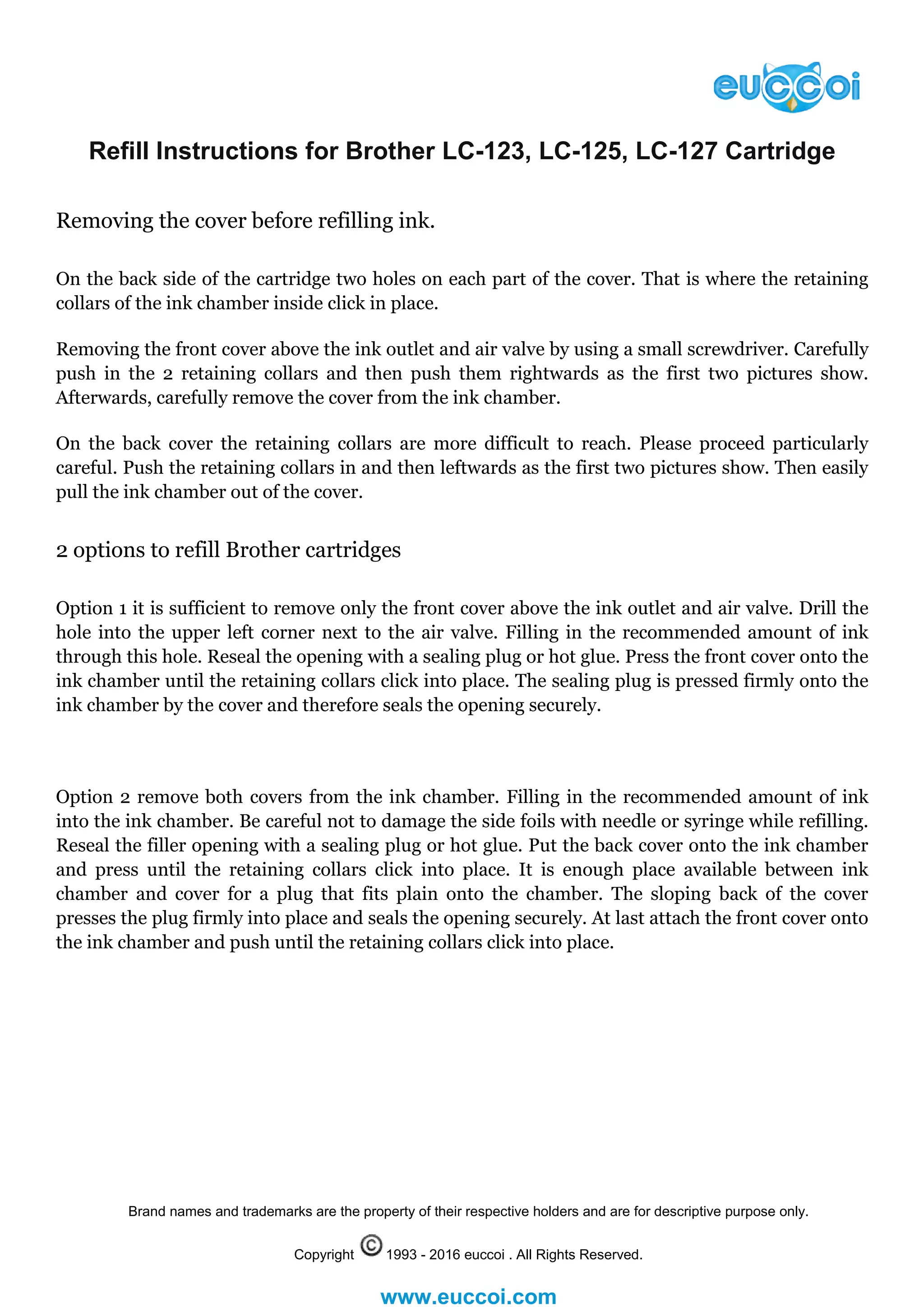 Refill instructions for brother lc 123, lc-125, lc-127 refillable ...