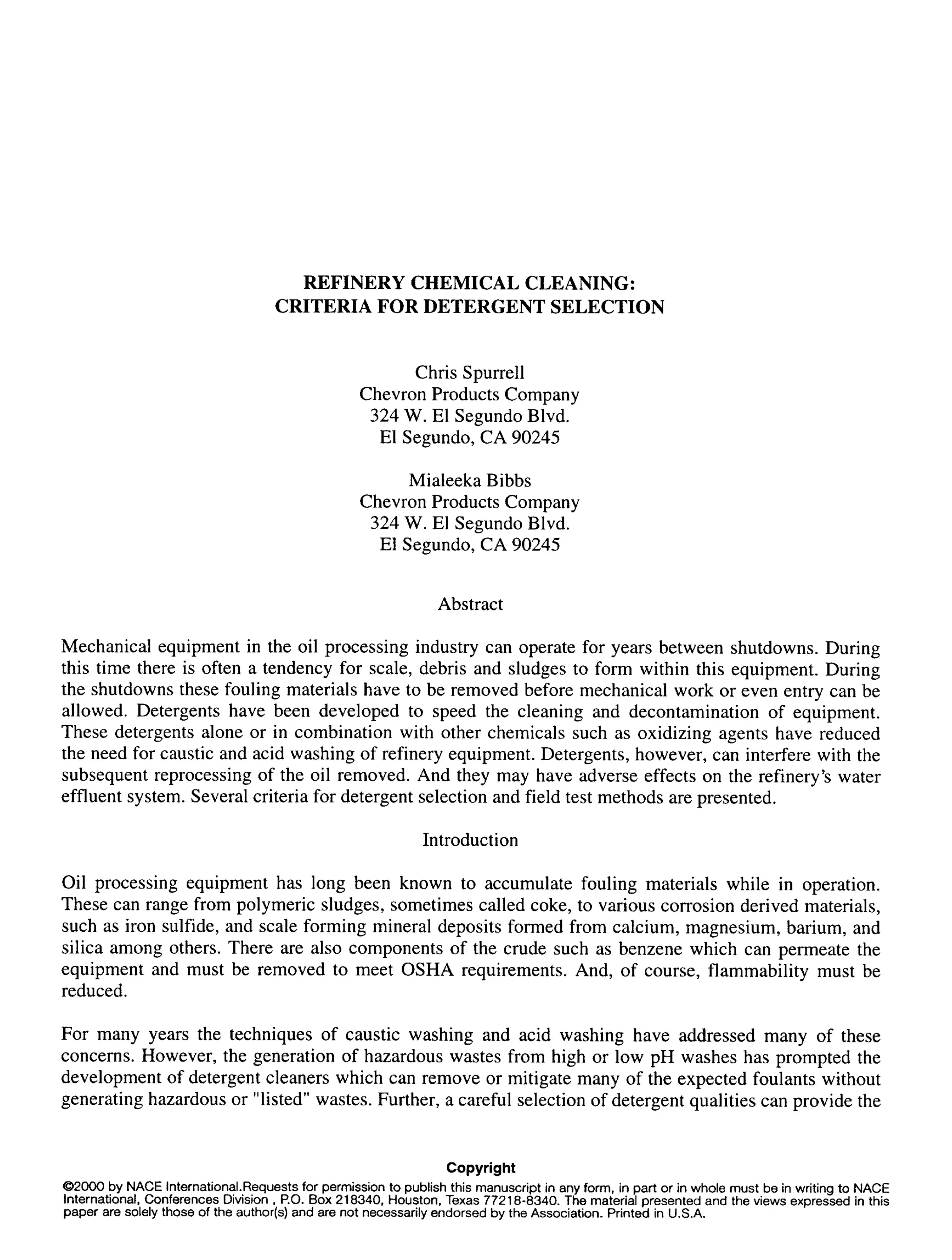 NACE Refinery Chemical Cleaning Study | PDF