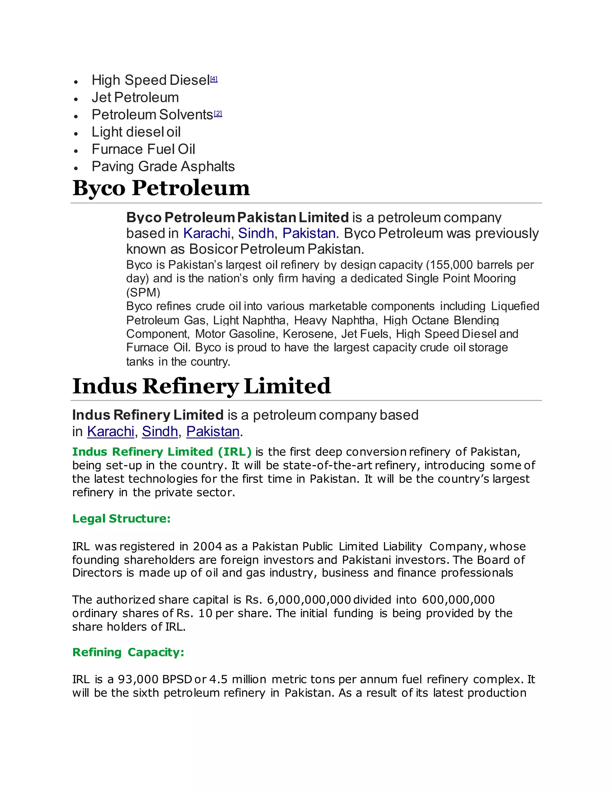 petroleum refinery's in pakistan | DOCX