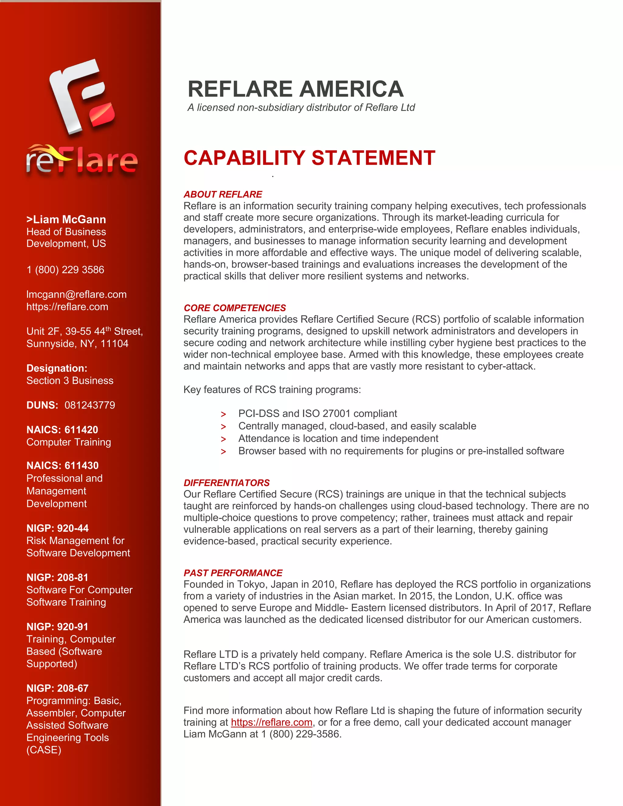 Reflare capability statement | PDF
