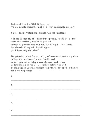 Reflected Best Self (RBS) Exercise While people remember cr.docx ...