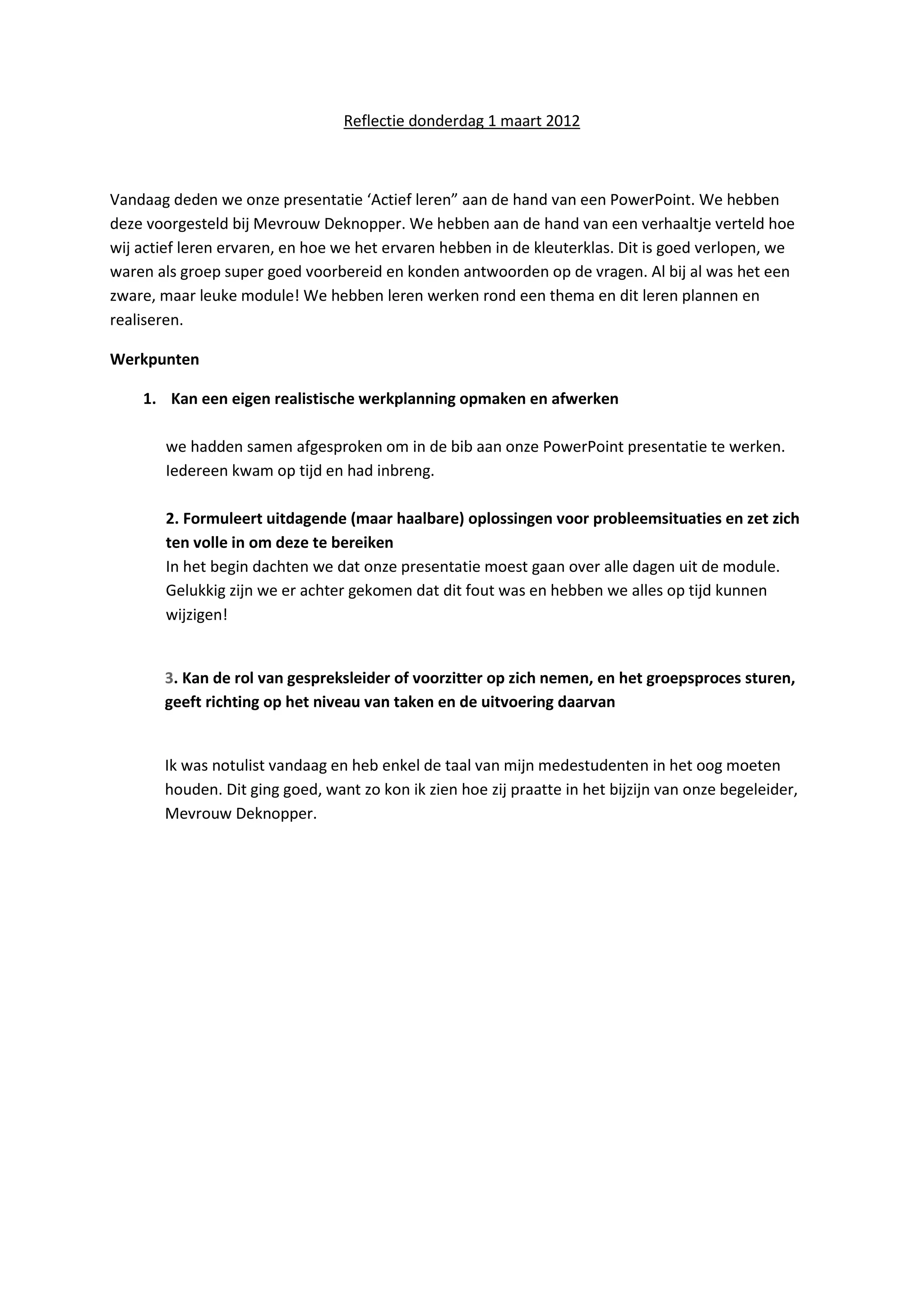 Reflectie donderdag | DOCX