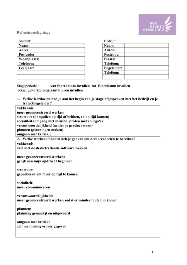 Reflectieverslag Mv | DOC