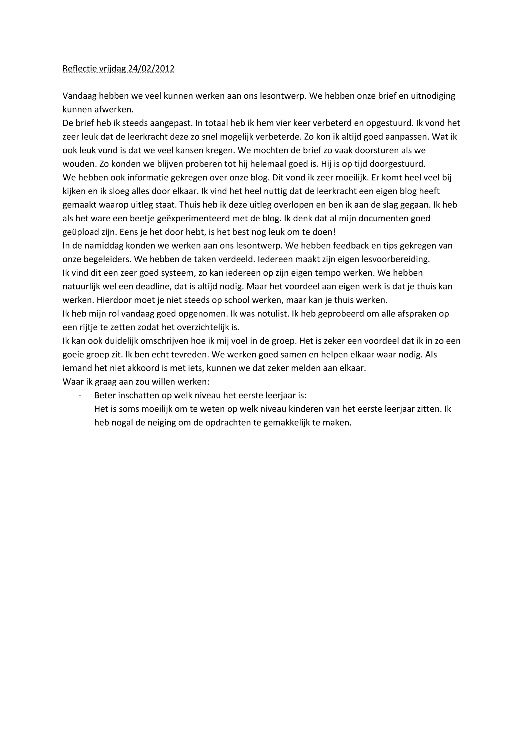 Reflectie vrijdag 24februari | DOCX