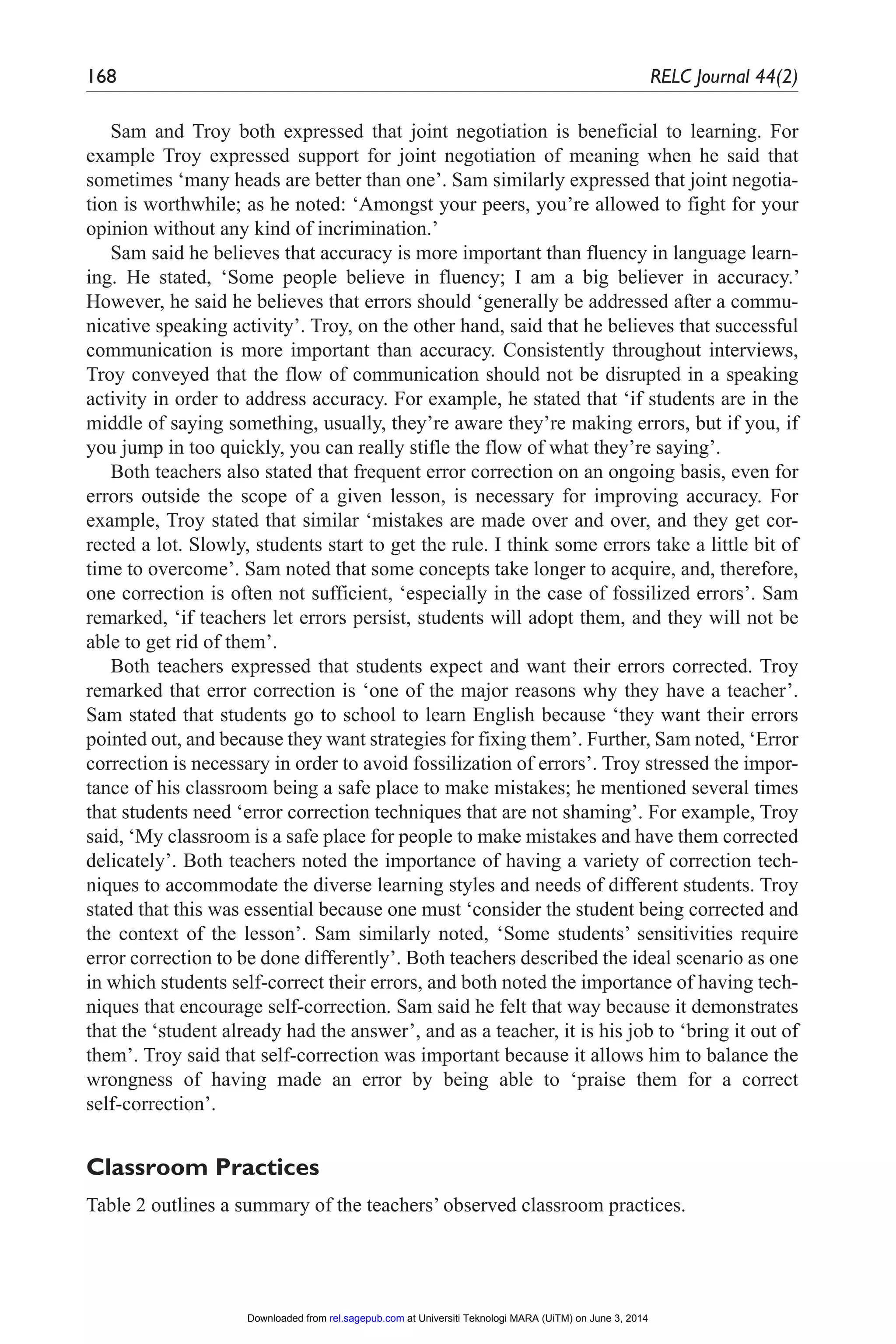 Reflecting on esl teacher beliefs and classroom practices a case study | PDF