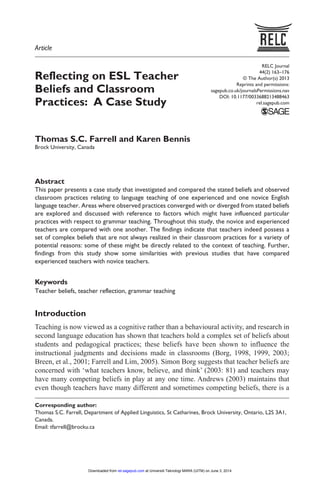 Reflecting on esl teacher beliefs and classroom practices a case study ...