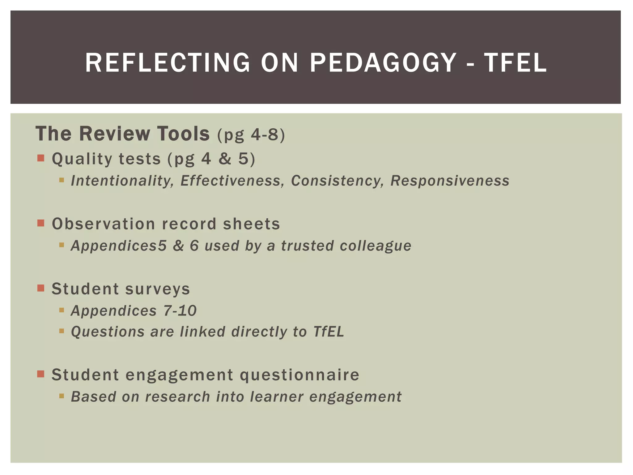 TfEL Reflecting on Pedagogy | PPT