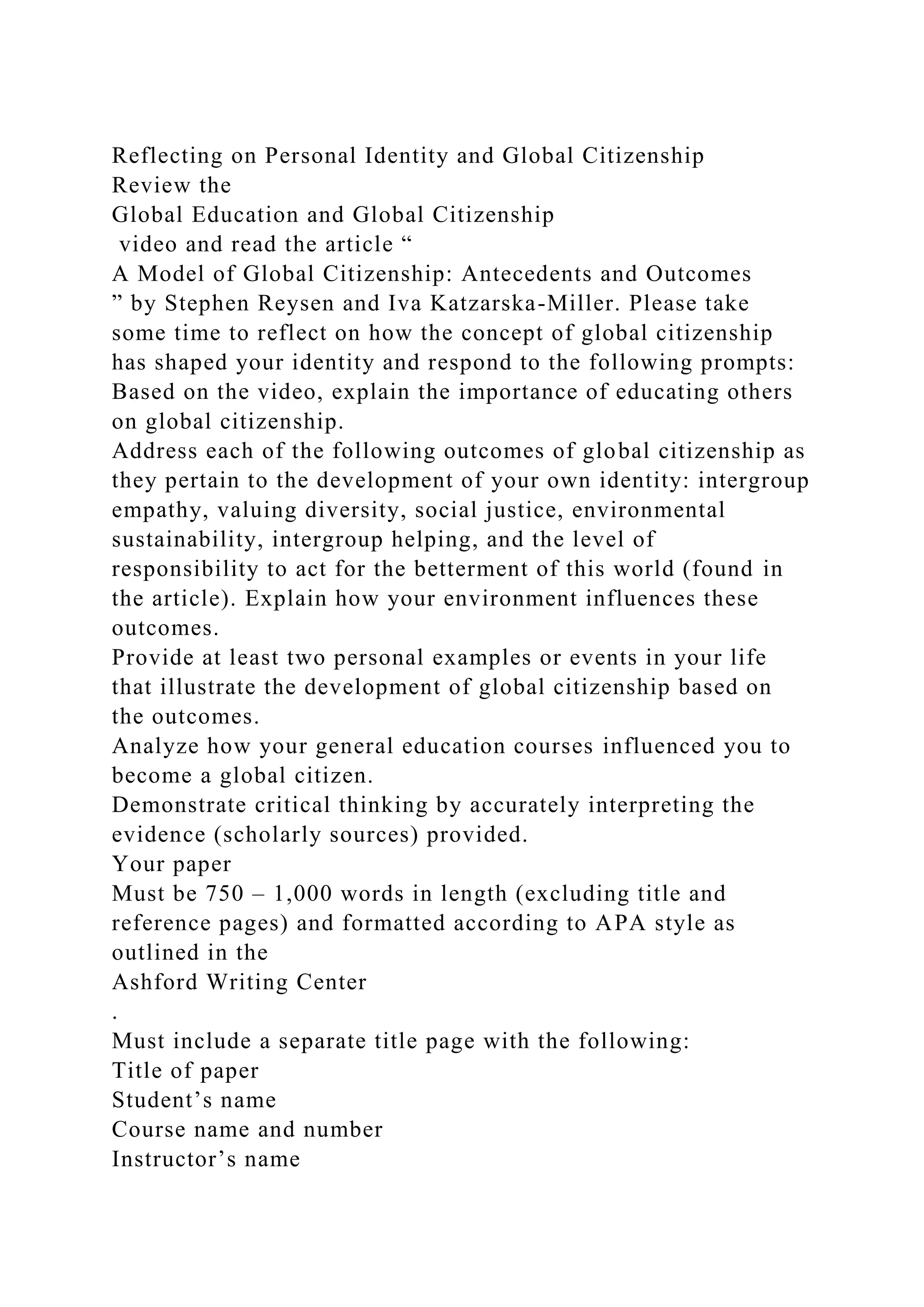Reflecting on Personal Identity and Global CitizenshipReview the .docx