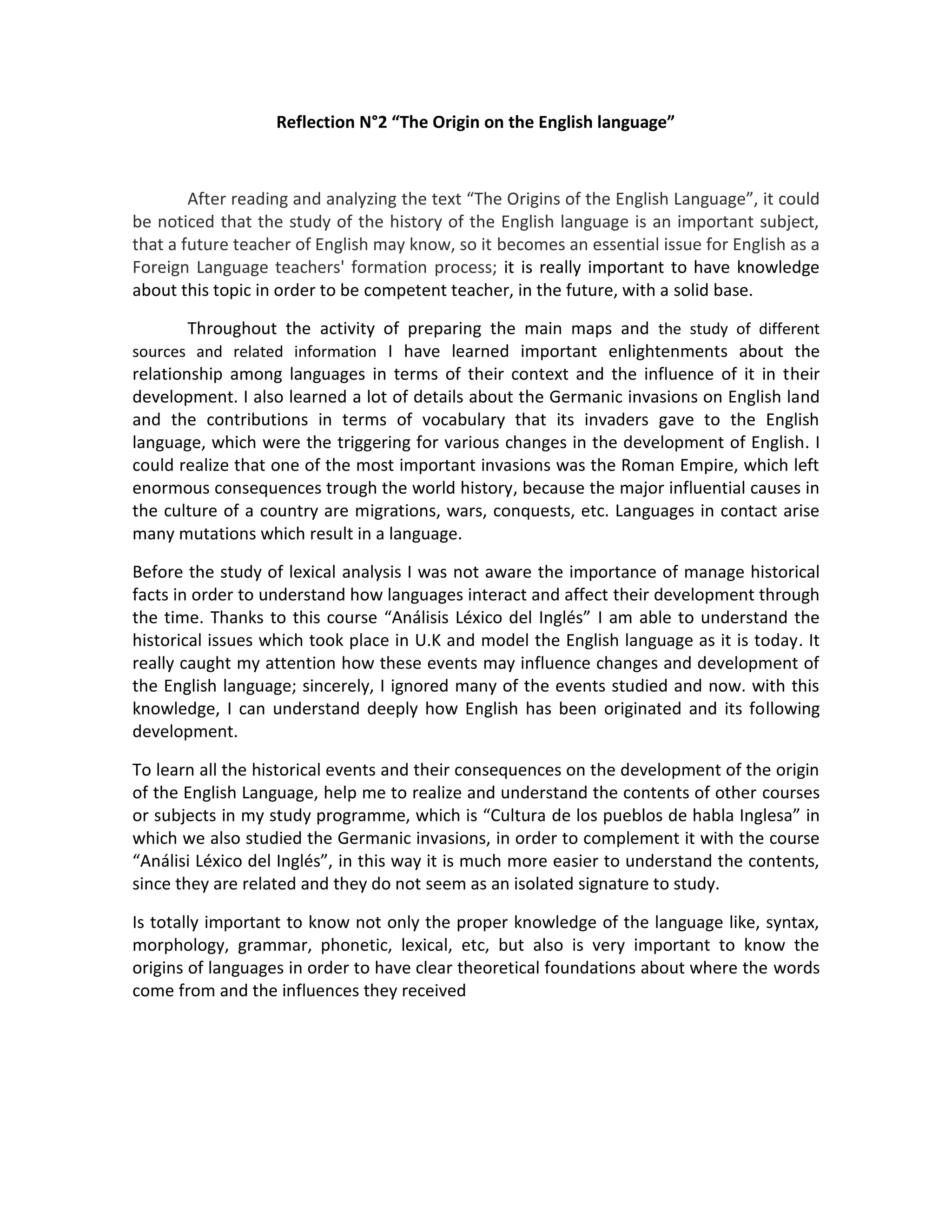 Reflection ("The Origins of the English Language" | DOCX