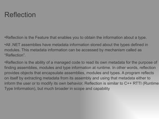 Reflection in C Sharp | PPT | Programming Languages | Computing