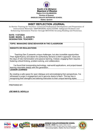 reflection for inset training in alabatttt | DOCX