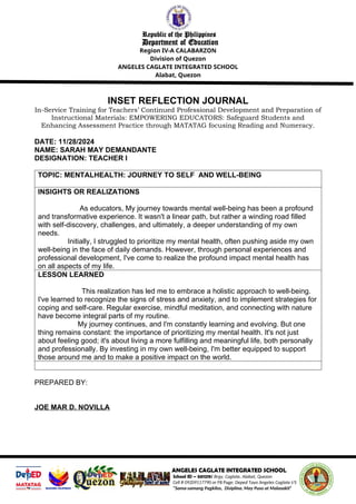 reflection for inset training in alabatttt | PDF