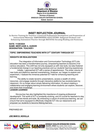 reflection for inset training in alabatttt | DOCX