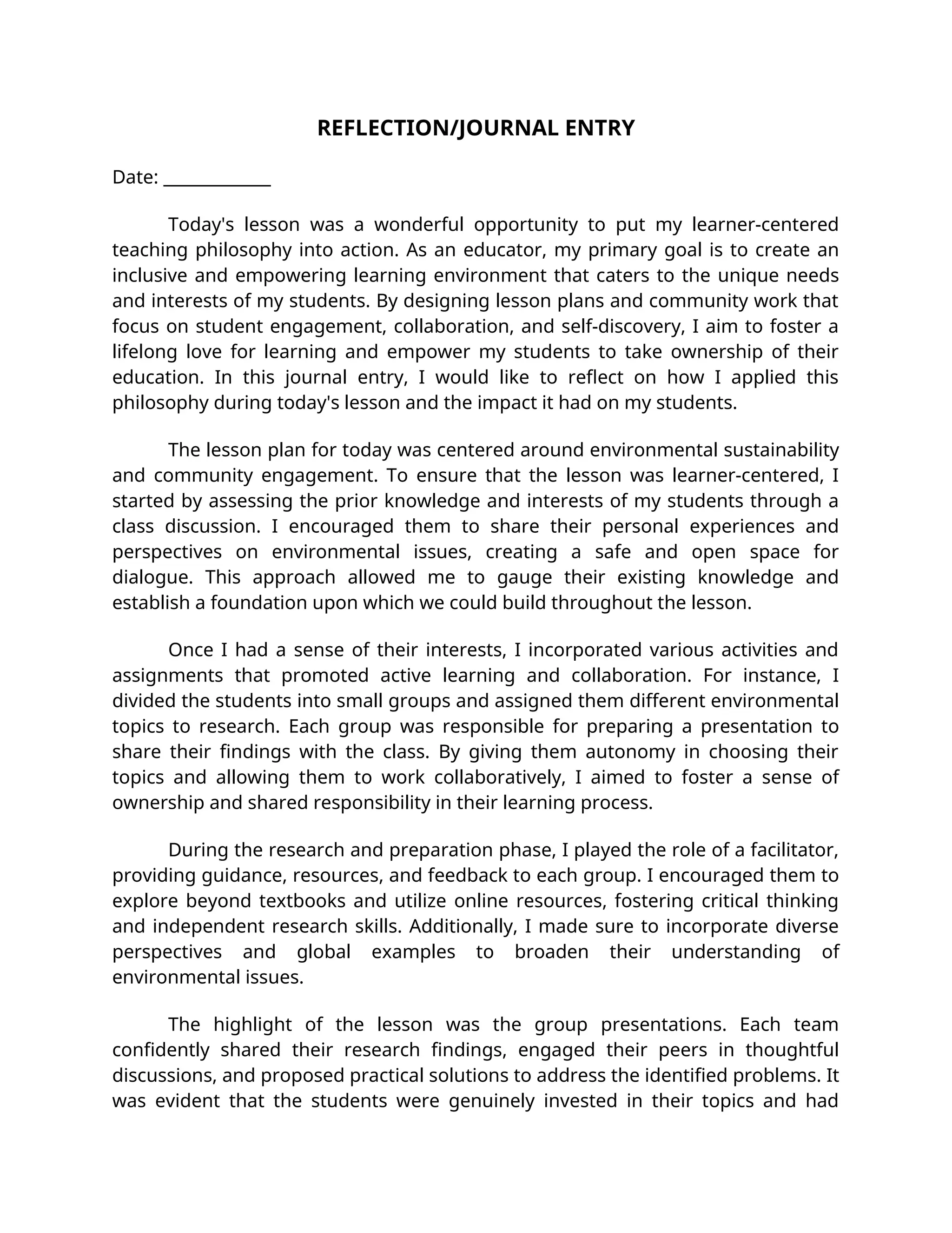 REFLECTION-JOURNAL-ENTRY-self reflection | DOCX