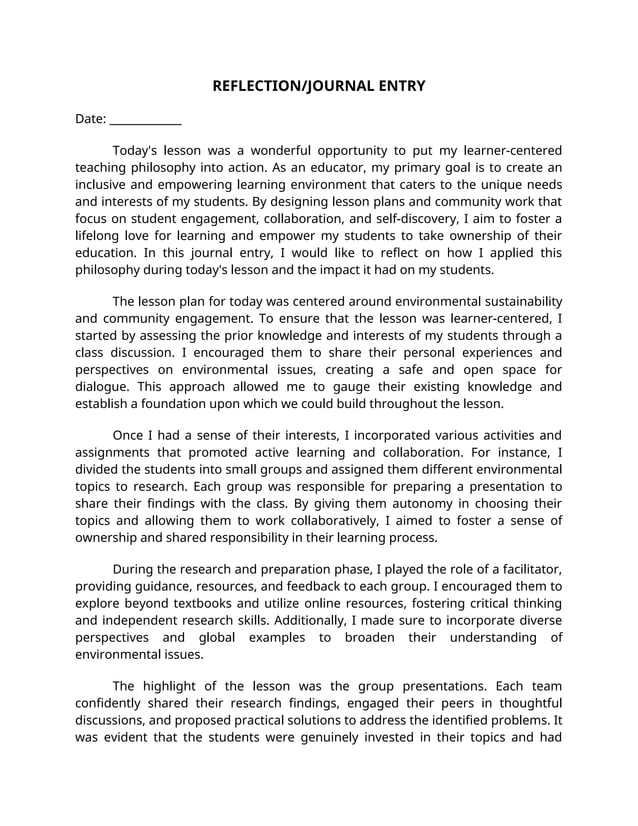 REFLECTION-JOURNAL-ENTRY-self reflection | PDF