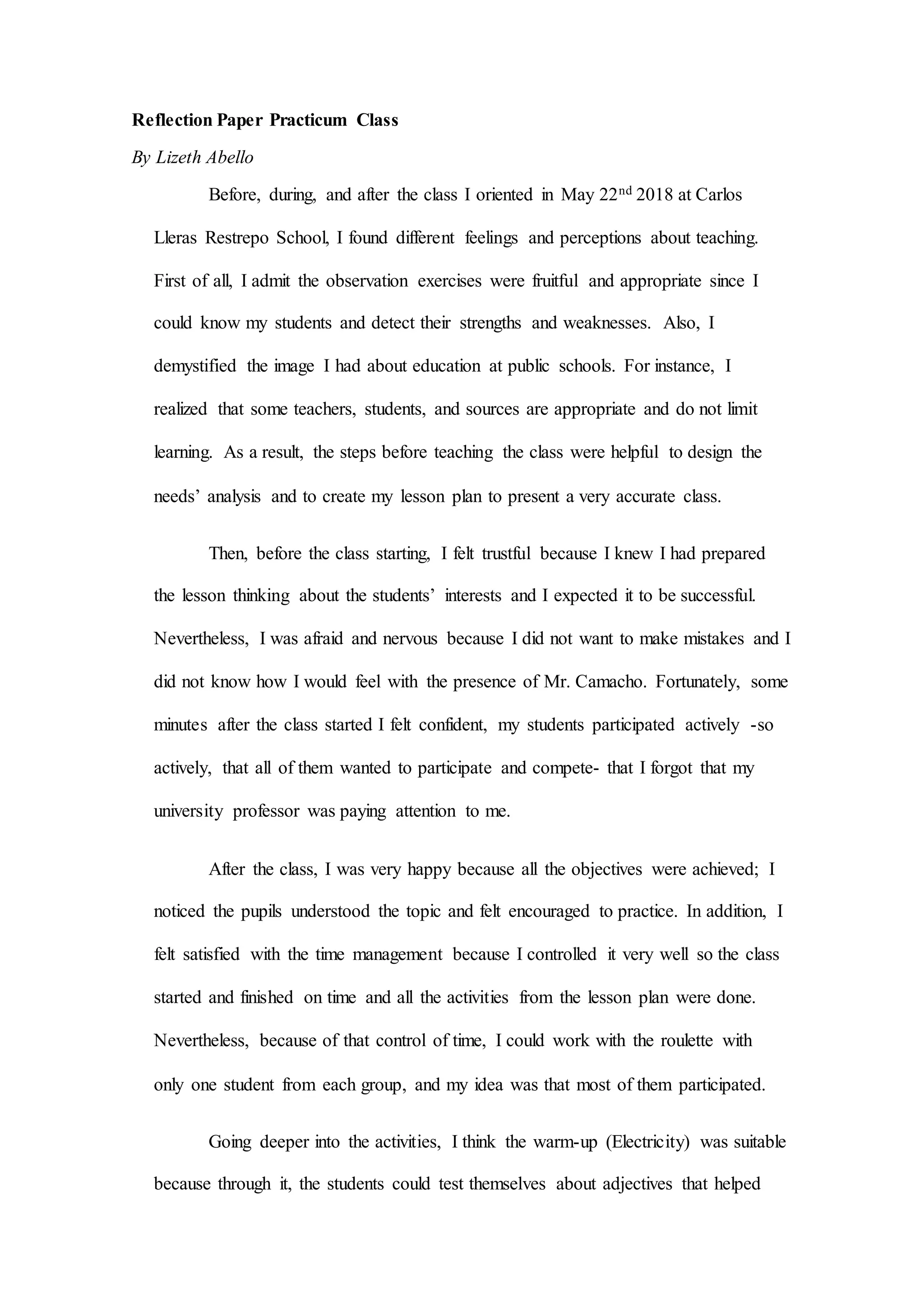 Reflection paper-practicum-class | DOCX