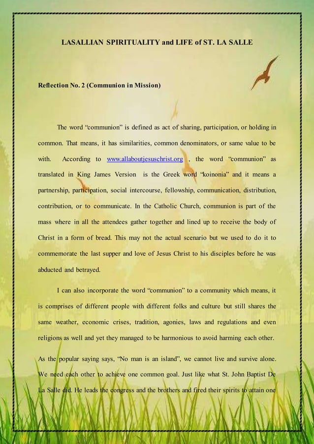 La Sallian Reflection | DOCX | Christianity | Religion & Spirituality