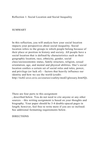 Reflection 1 Social Location and Social Inequality SUMMARY | PDF
