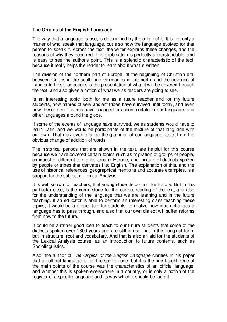 Origins of the English Language Reflection