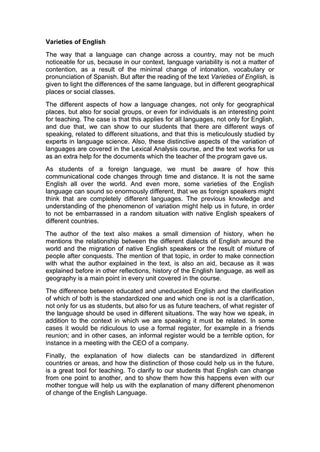 Varieties of English Reflection | PDF