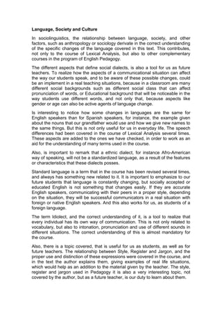 Language, Society and Culture Reflection | DOCX