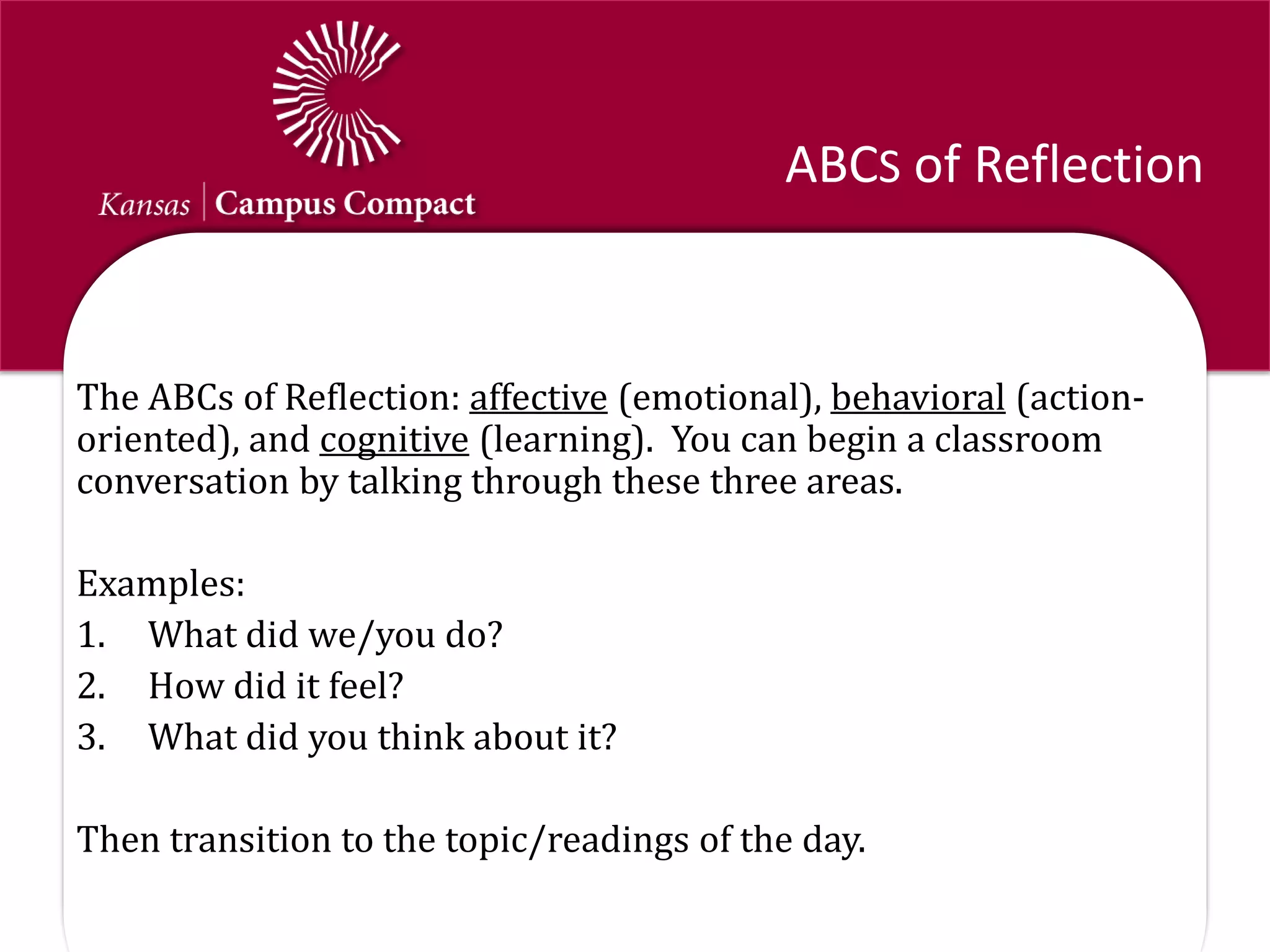 Reflection activity examples | PPTX