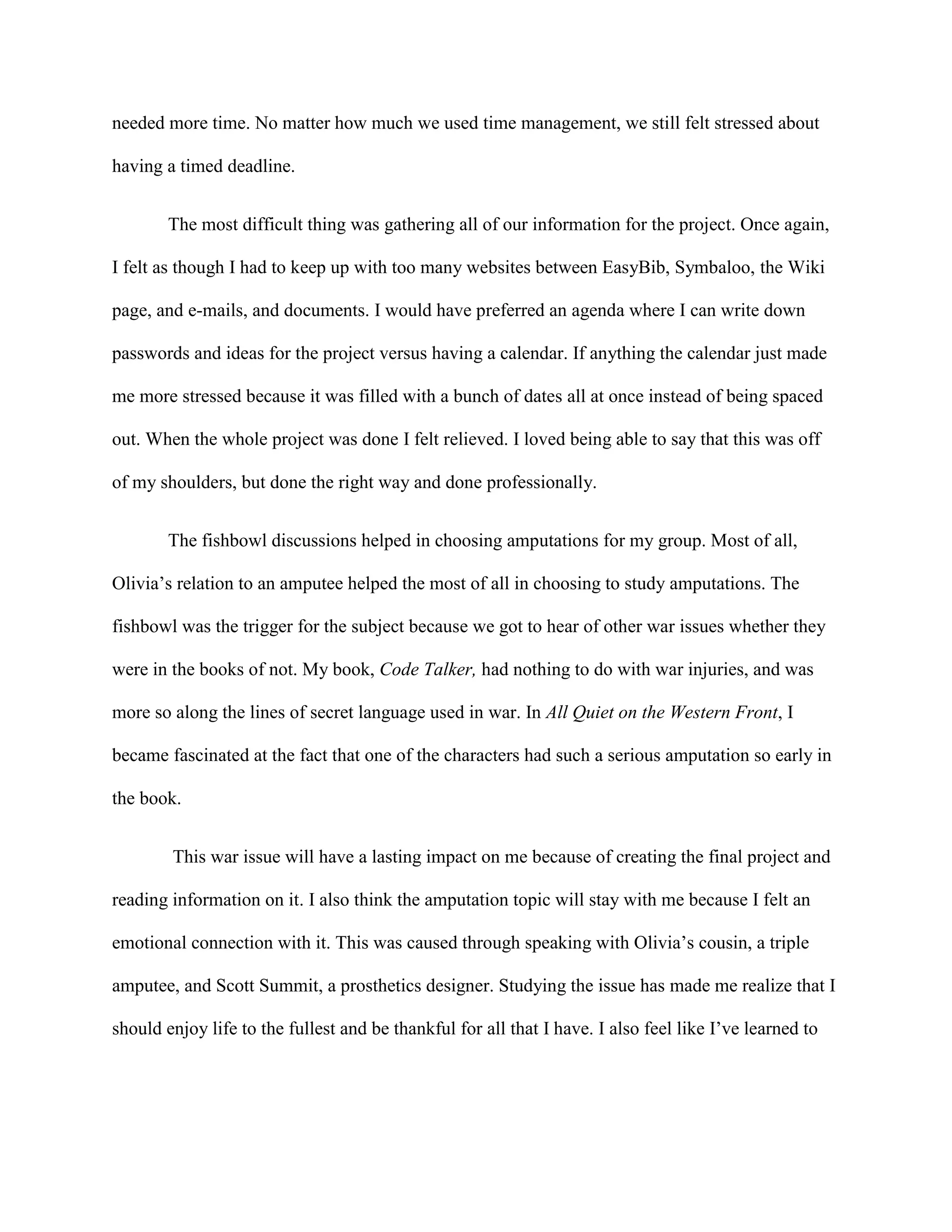 Amputee Project Reflection | DOCX