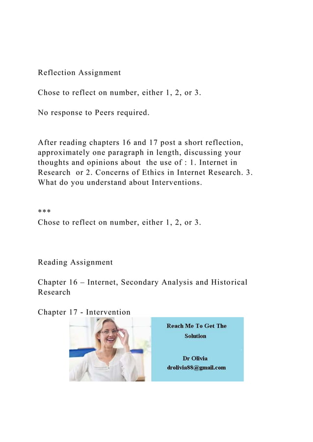 Reflection AssignmentChose to reflect on number, either 1, 2.docx