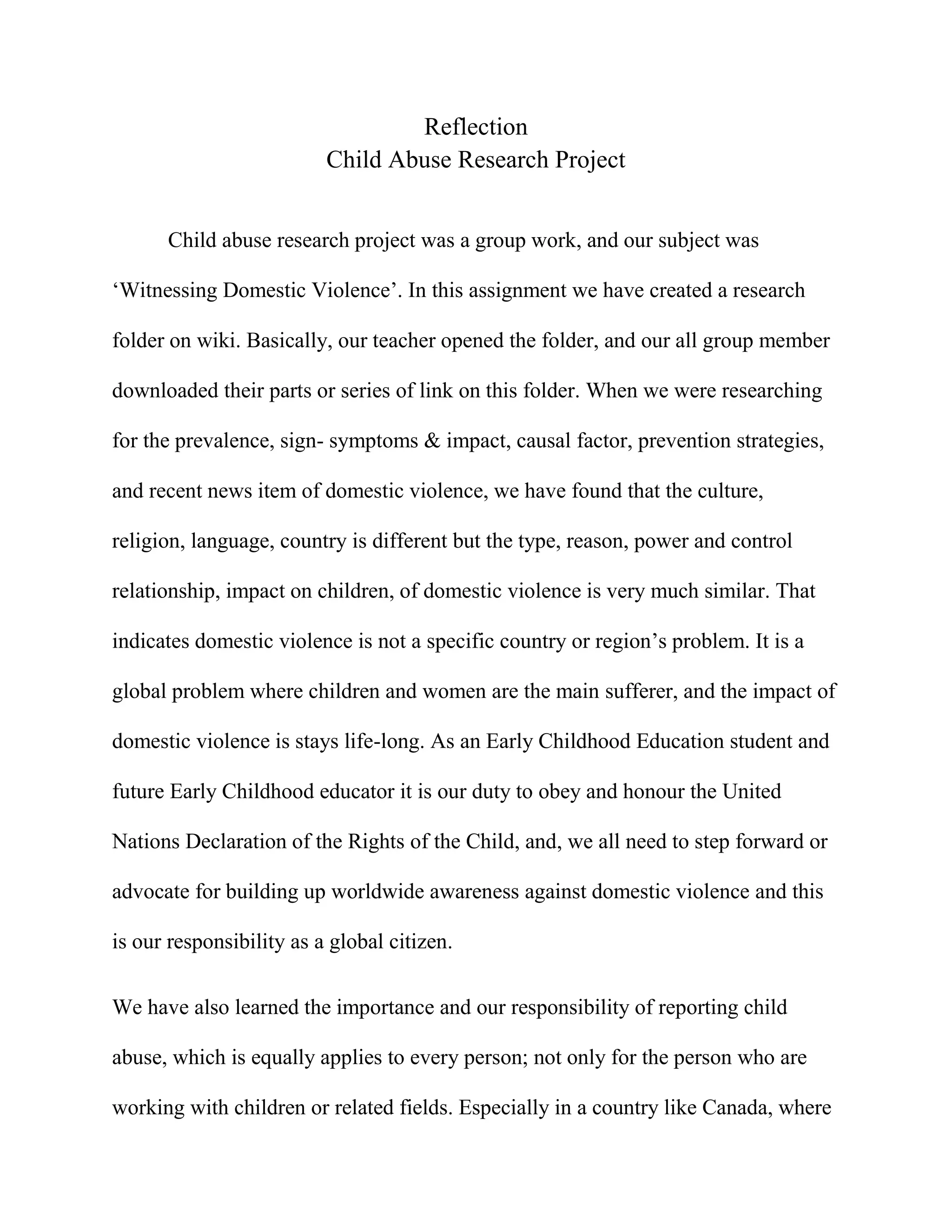 Reflection child abuse | DOCX