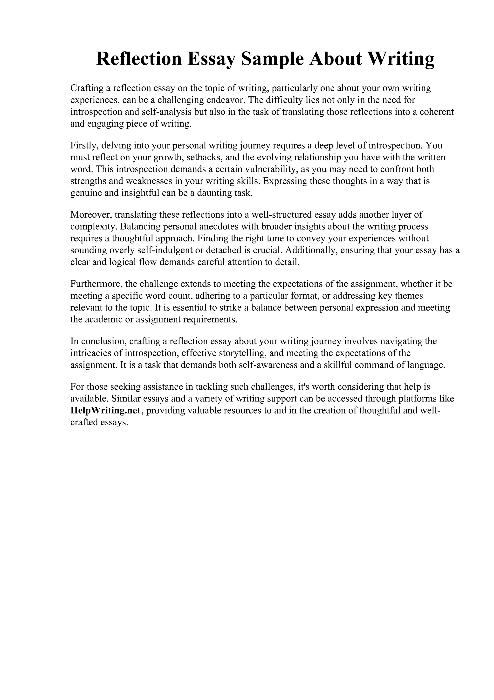 Reflection Essay Sample About Writing. How To Write A Reflection Paper ...