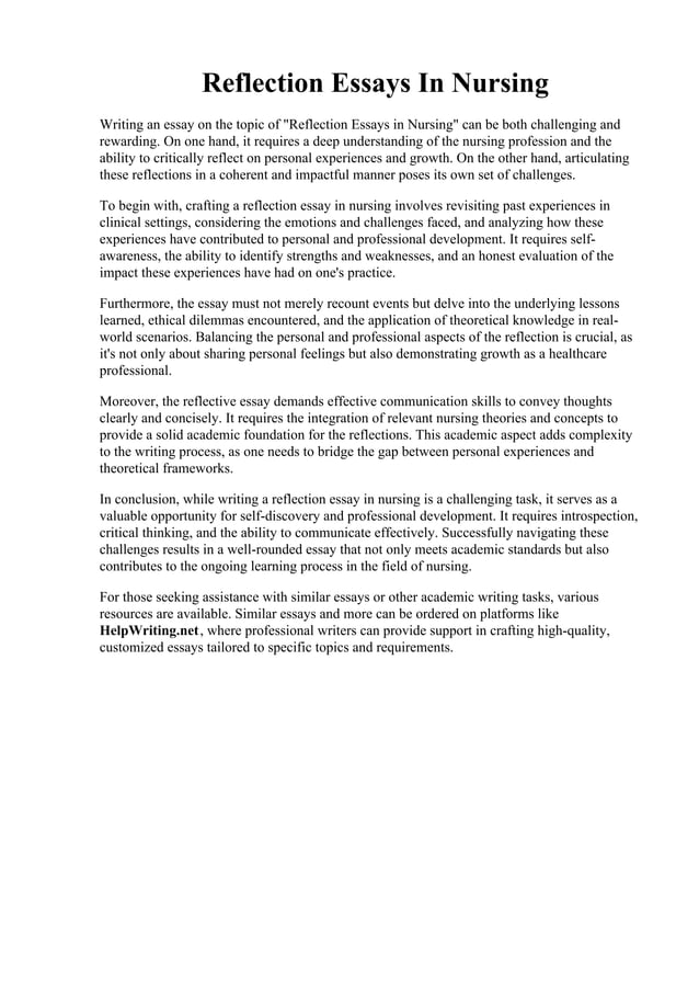 Reflection Essays In Nursing. Nursing essay: Example of personal ...