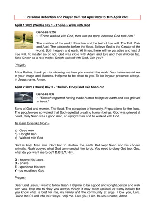 Reflection and Prayer for 1st April to 14th April 2020 | PDF