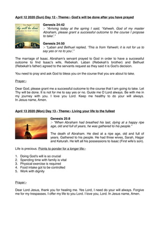Reflection and Prayer for 1st April to 14th April 2020 | PDF