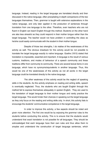 Grammar-translation method-Reflection | PDF