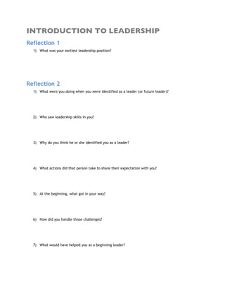 Reflection Intro To Leadership Resources Formatted | DOC