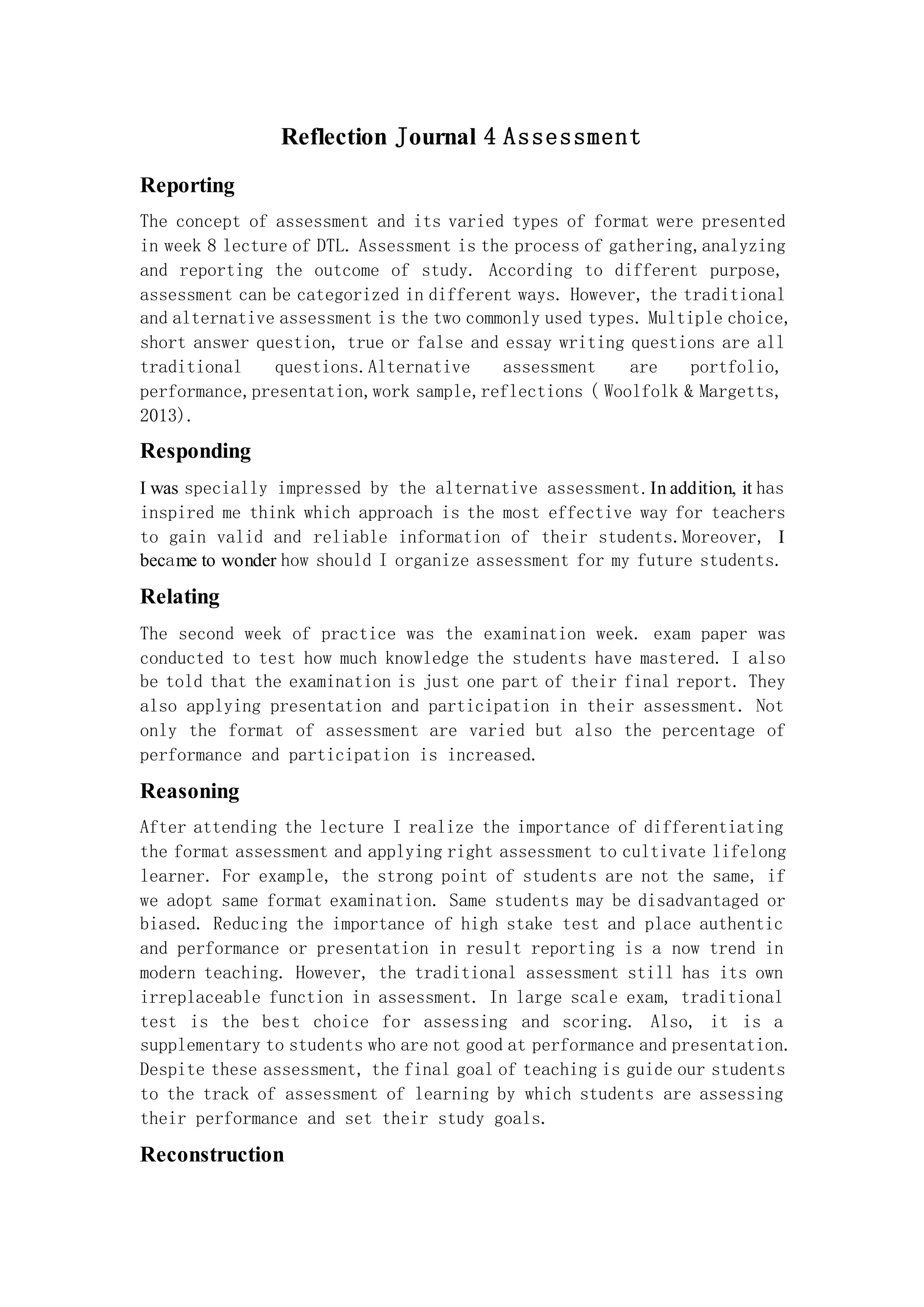 Reflection journal 3 assessment | DOCX