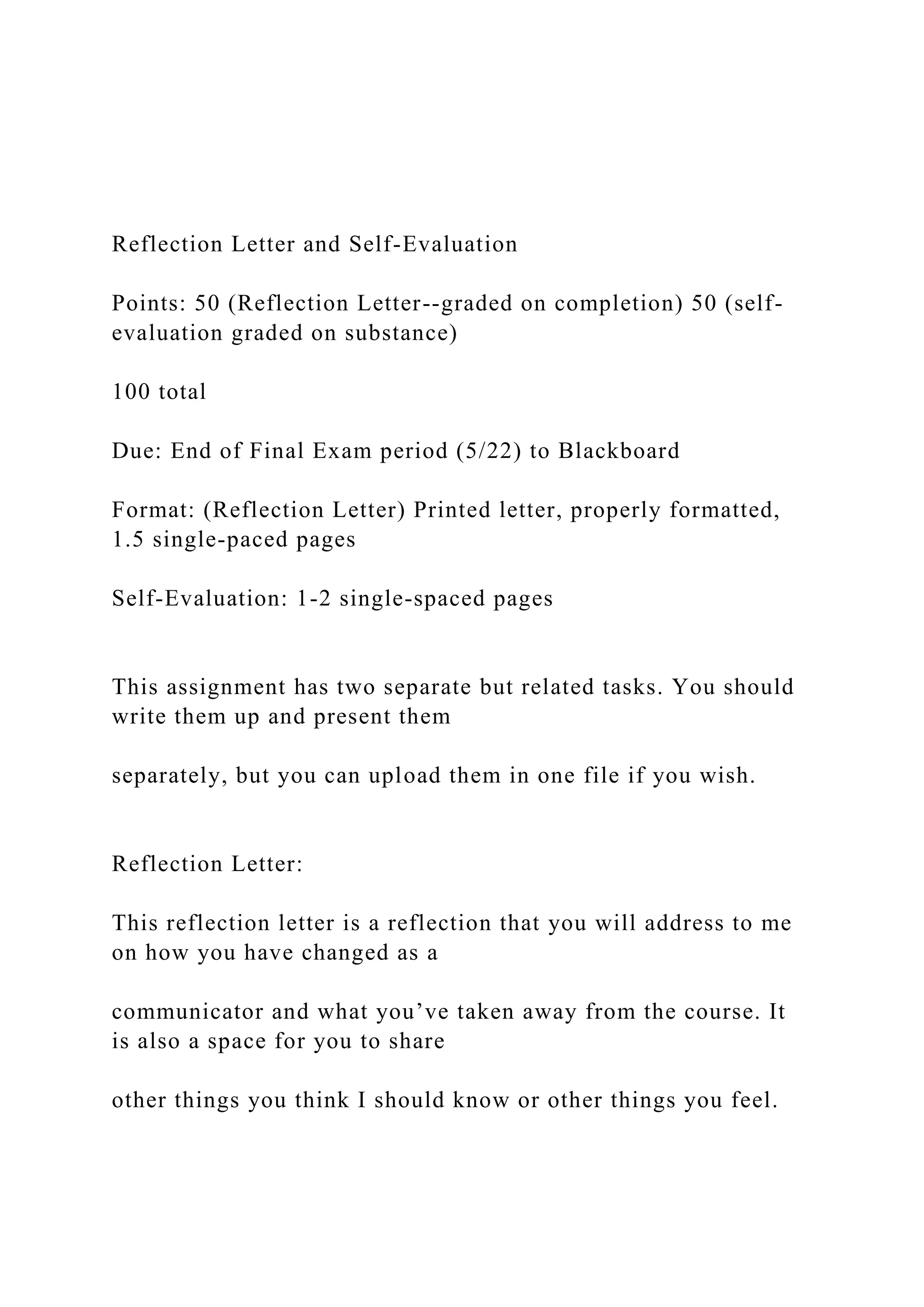 Reflection Letter and Self-Evaluation Points 50 (Reflecti.docx