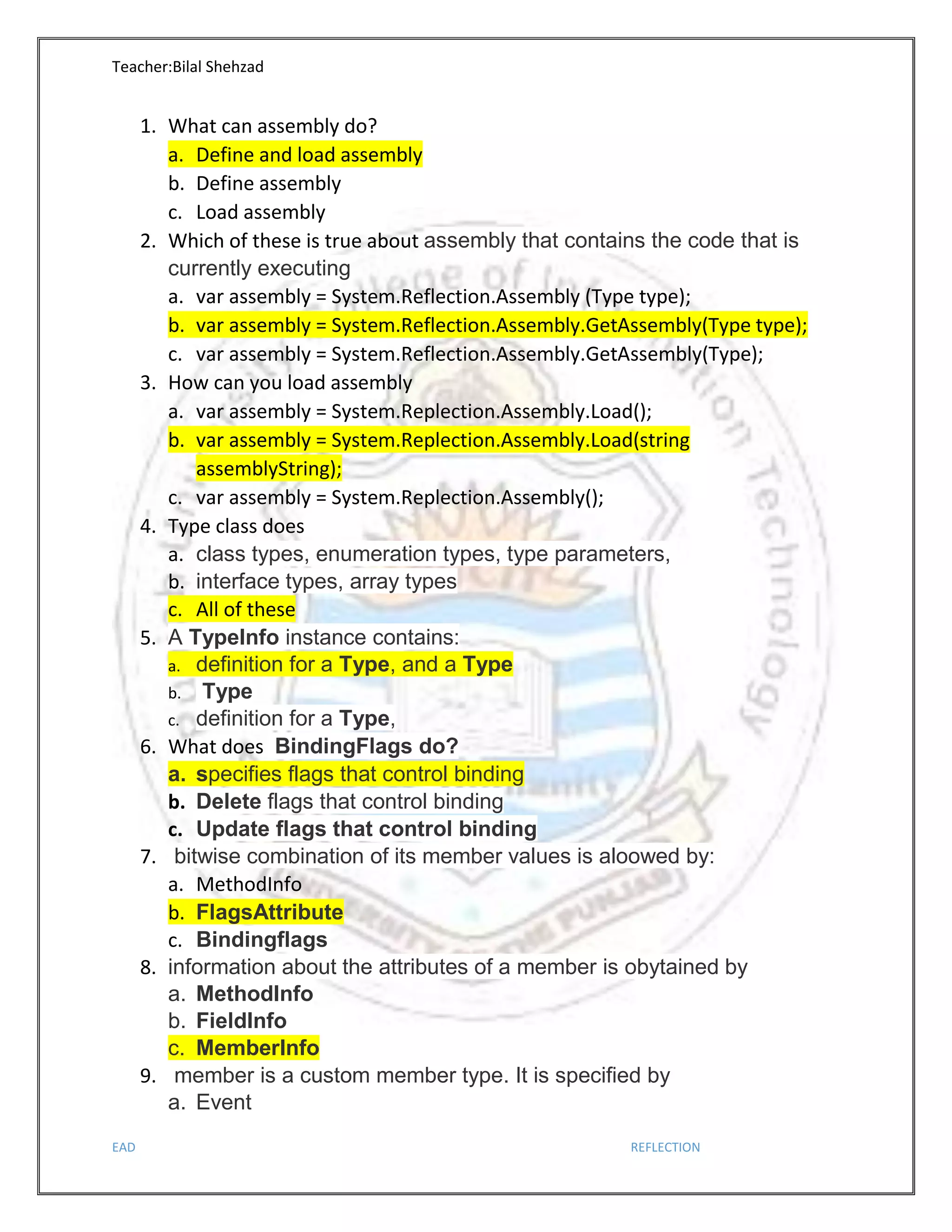 Reflection Mcq's by Zubair Dar | PDF | Programming Languages | Computing