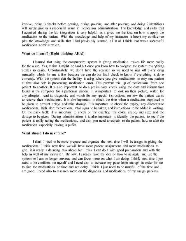 Reflection medication administration | DOCX